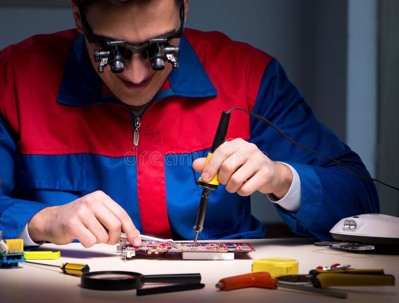 Computer Specialist Repairing PC Late at Night Stock Image - Image of ...