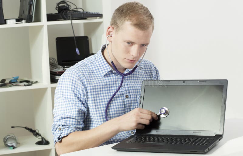 Computer Specialist with Stethoscope Stock Image - Image of broken ...