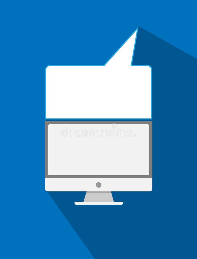 Computer with Speech Bubble Flat Design Modern Vector Illustration ...