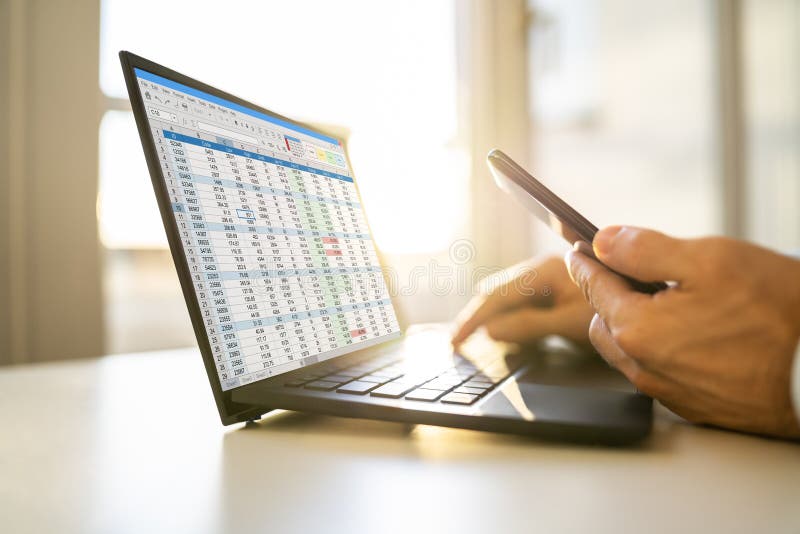 Computer Spreadsheet. Analyst Employee Working Stock Photo - Image of ...