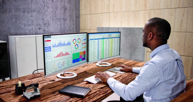 Computer Spreadsheet Data Analyst Man Stock Photo - Image of electronic ...
