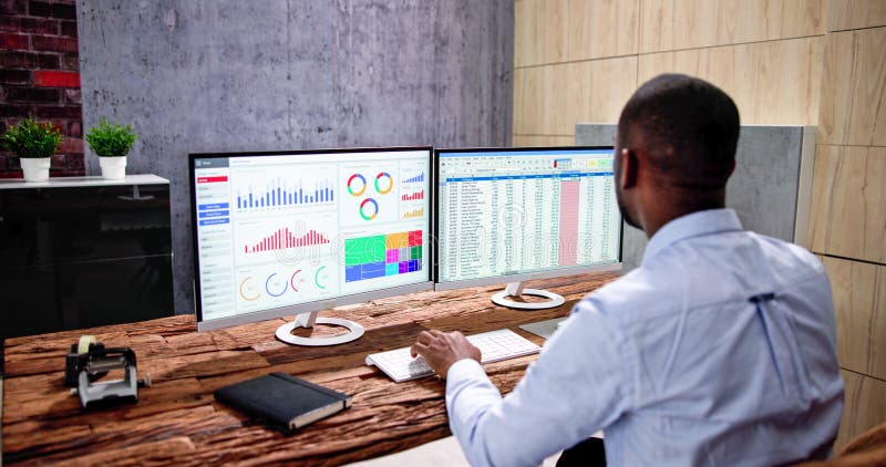 Computer Spreadsheet Data Analyst Man Stock Photo - Image of black ...