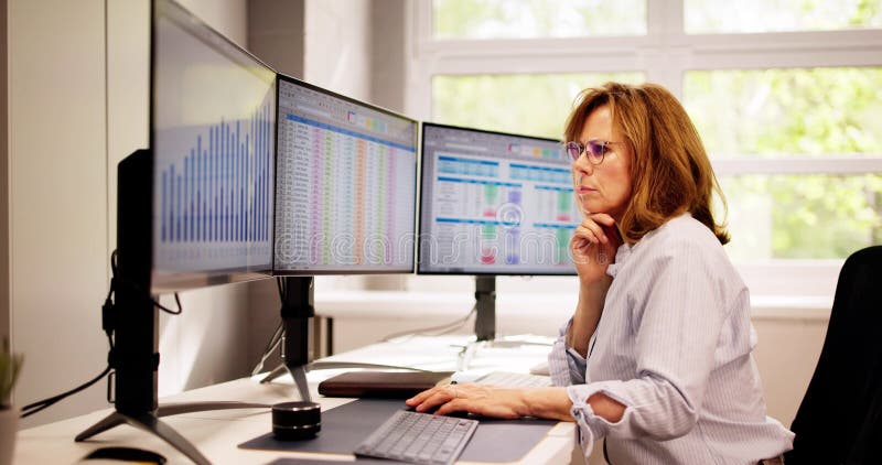 Computer Spreadsheet Data Analyst Woman Stock Image - Image of employee ...
