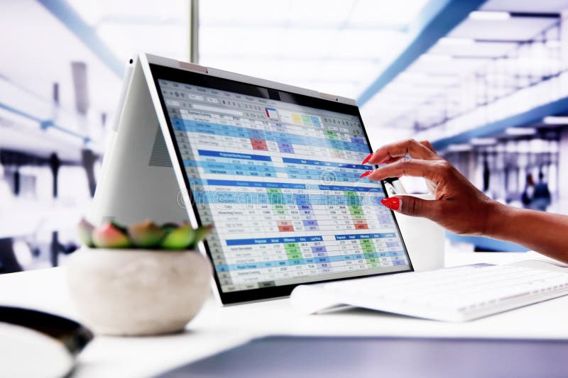 Computer Spreadsheet Data Analyst Woman Stock Image - Image of digital ...