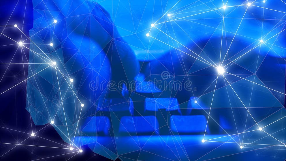 Computer Spy Man Cybercrime, Cyber Hacker Typing on Keyboard, Circle ...