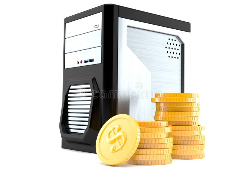 Computer with Stack of Coins Stock Illustration - Illustration of ...