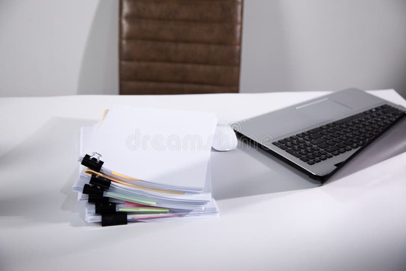 Computer and Stack of Documents Stock Photo - Image of stack, computer ...