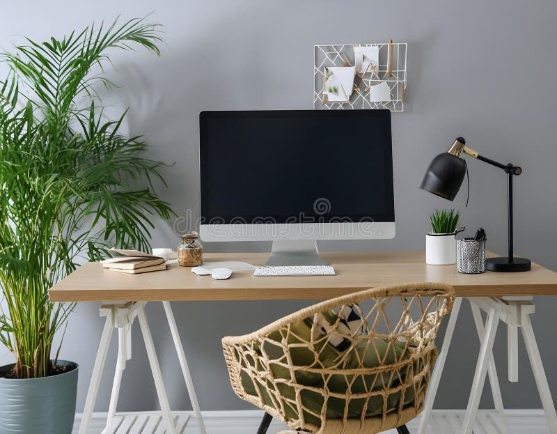 Computer Desktop Space. Gaming Office Stock Illustration - Illustration ...