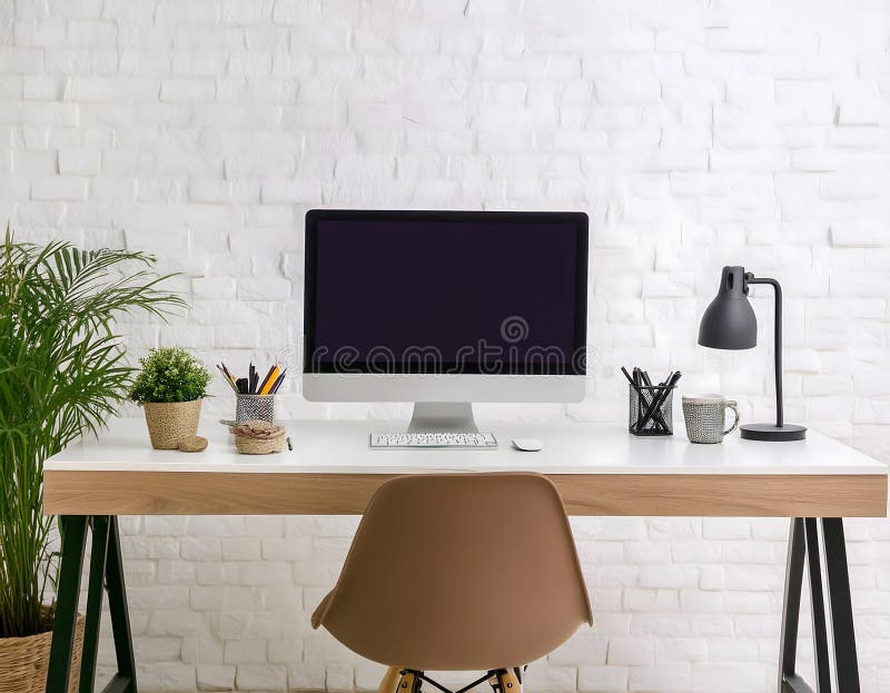 Computer Desktop Space. Gaming Office Stock Illustration - Illustration ...