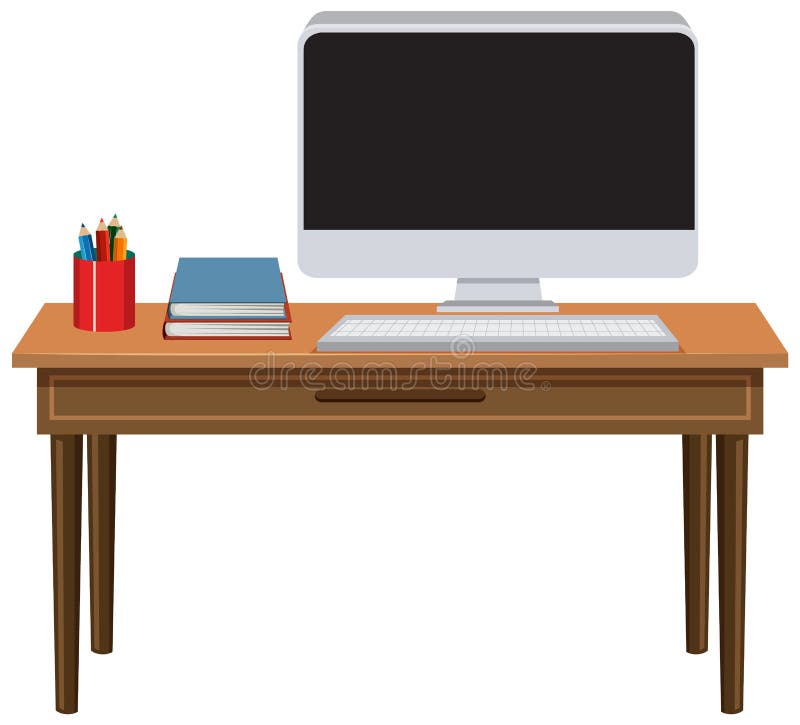 Computer and Stationary Objects on the Desk Stock Vector - Illustration ...