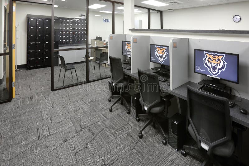 Computer Stations in a Modern University Testing Center. Editorial ...