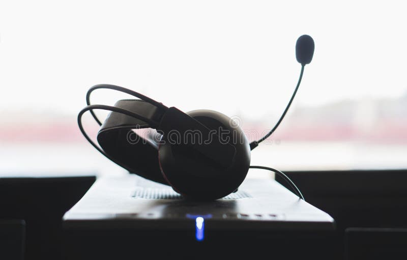 Computer Stereo Headset with Microphone is on the PC Stock Image ...