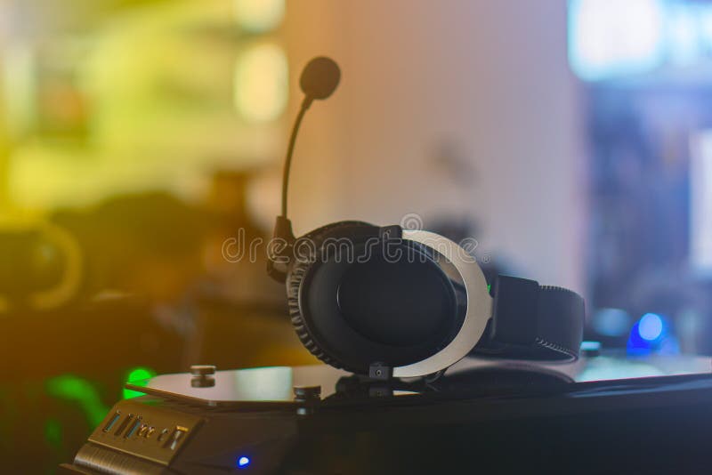 Computer Stereo Headset with Microphone is on the PC Stock Image ...