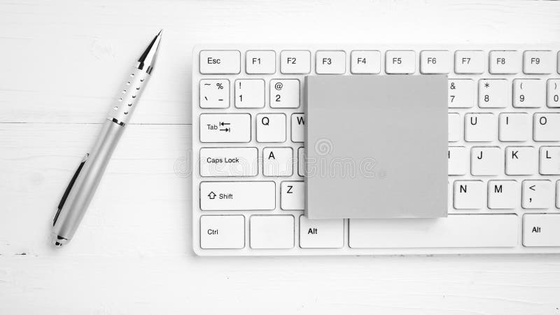 Computer and Sticky Note Black and White Color Style Stock Image ...