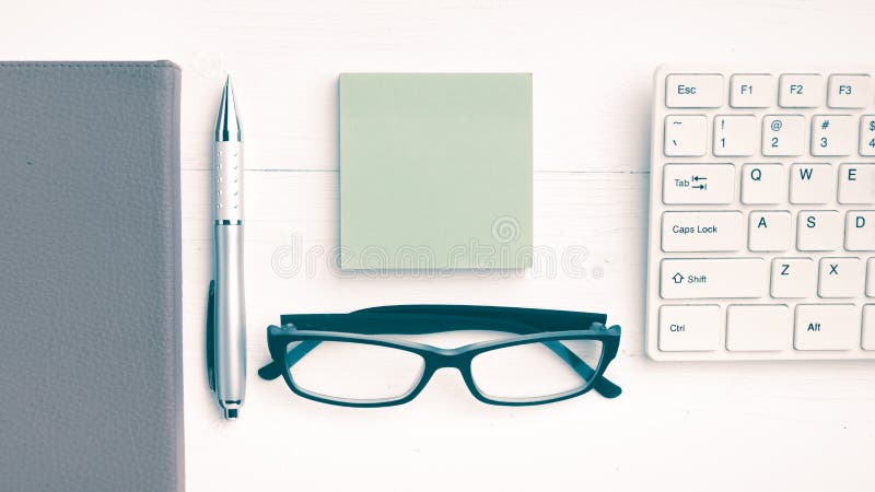 Computer and Sticky Note Vintage Style Stock Image - Image of white ...