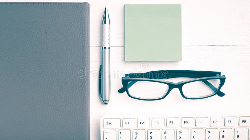 Computer and Sticky Note Vintage Style Stock Photo - Image of white ...