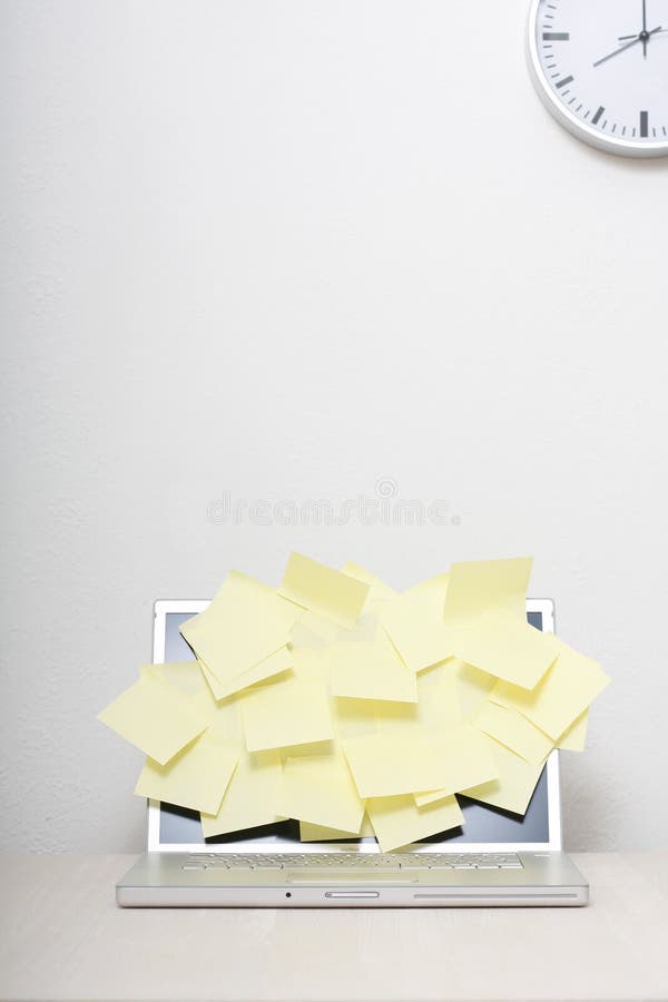Computer with sticky notes stock photo. Image of deadline - 9472474