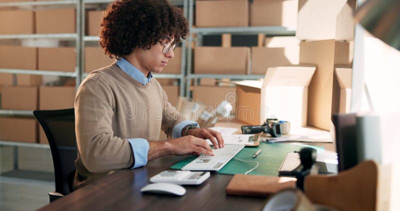 Computer, Stock and Inventory with Man and Shipping Check for Logistics ...