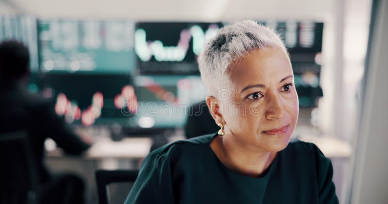 Computer, Stock Market and Planning with Mature Woman in Office for ...