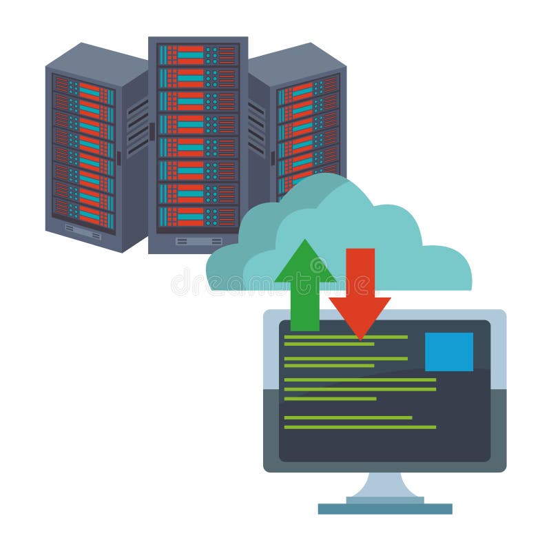 Computer and Storage with Cloud Stock Vector - Illustration of ...