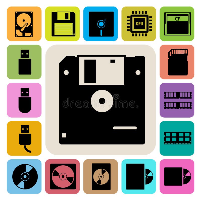 Computer and Storage Icons Set. Stock Vector - Illustration of server ...