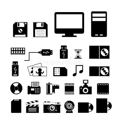 Computer and Storage Icons Set Stock Vector - Illustration of retro ...