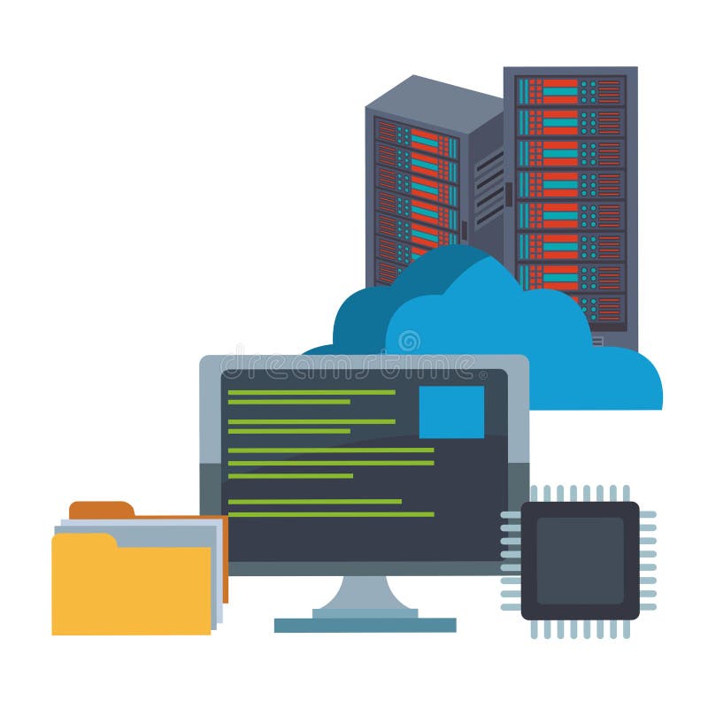 Computer with Storage and Microchip Stock Vector - Illustration of ...