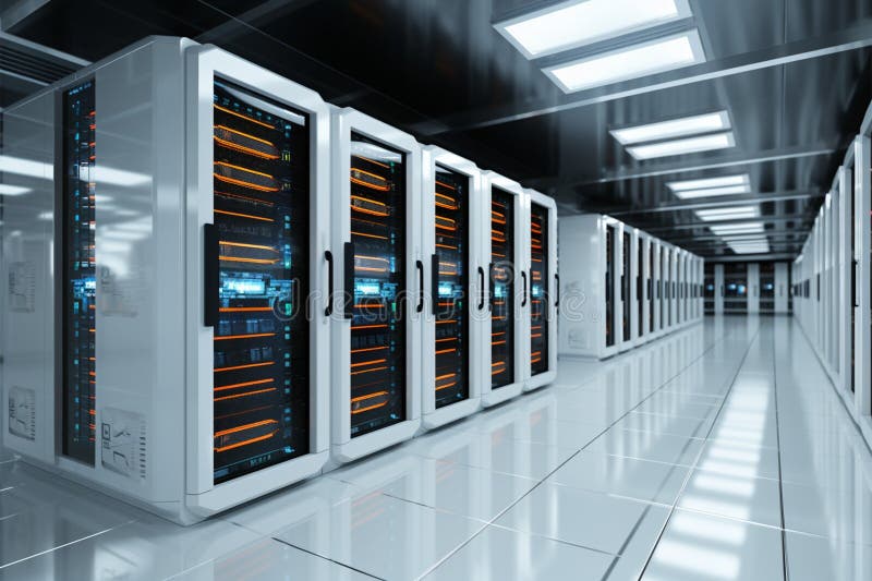 Computer Storage Systems in a White Server Room, 3D Rendering Stock ...
