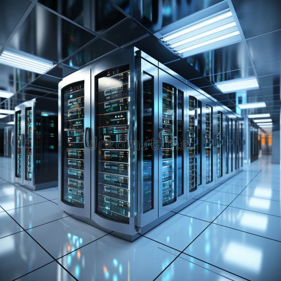 Computer Storage Systems in a White Server Room, 3D Rendering Stock ...