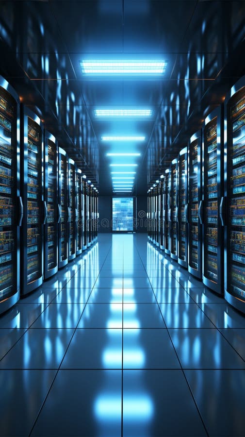 Computer Storage Systems in a White Server Room, 3D Rendering Stock ...