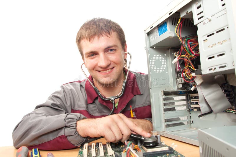Happy Owner of a Computer Repair Store Stock Photo - Image of hardware ...