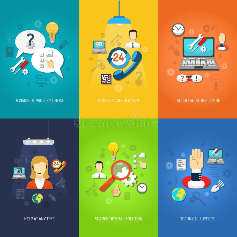Computer Support Mini Poster Set Multicolored Stock Vector ...