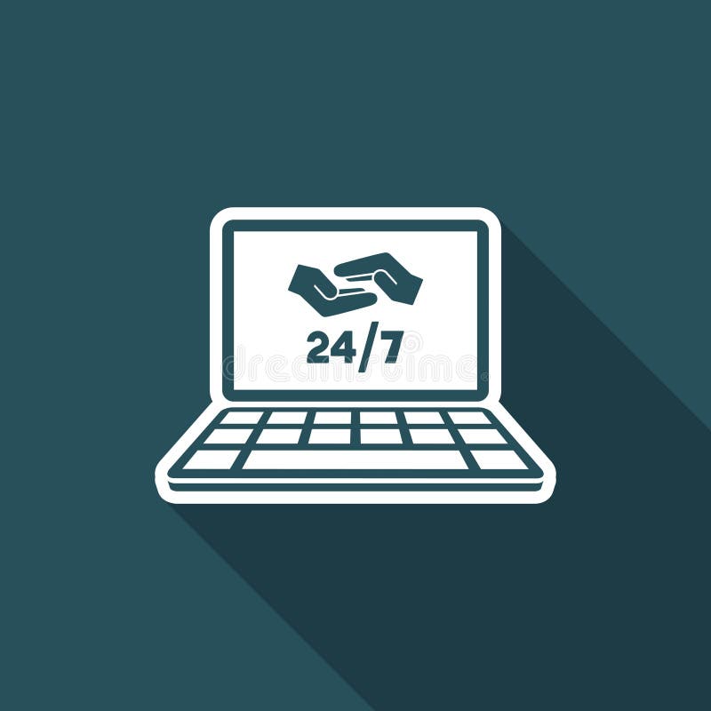 24/7 Computer Support - Vector Flat Icon Stock Vector - Illustration of ...