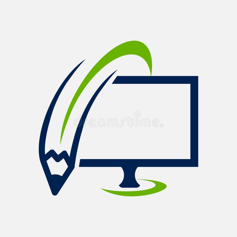 Computer Care Symbol Icon Vector with Leaf Stock Vector - Illustration ...