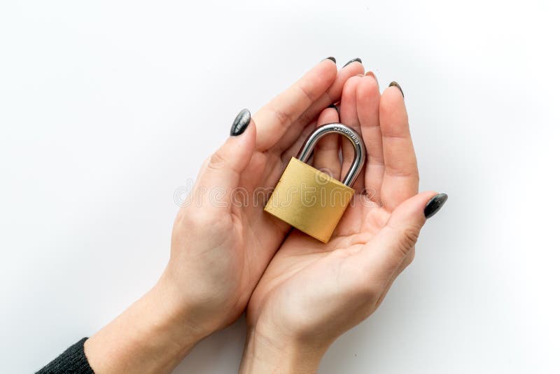 Computer System Protection from Hacker with Locker in Hands on White ...