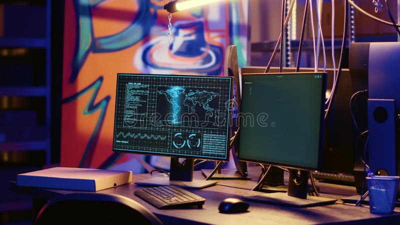 Computer System in Underground Hideout Stock Footage - Video of ...