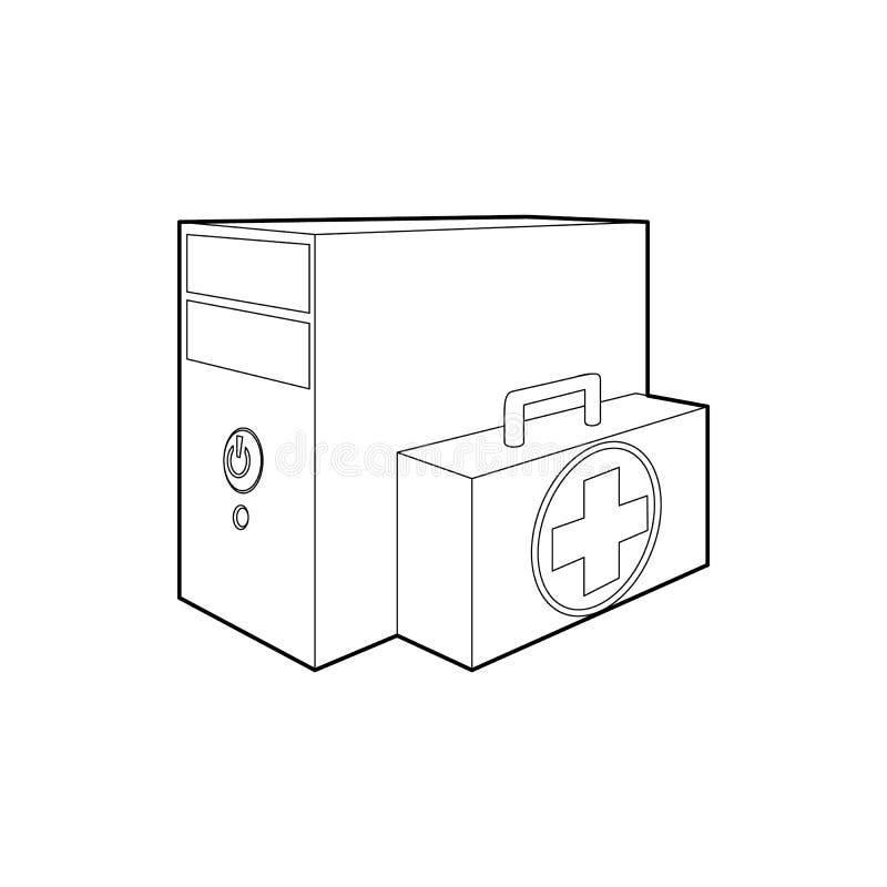 Computer System Unit First Aid Icon, Outline Style Stock Illustration ...