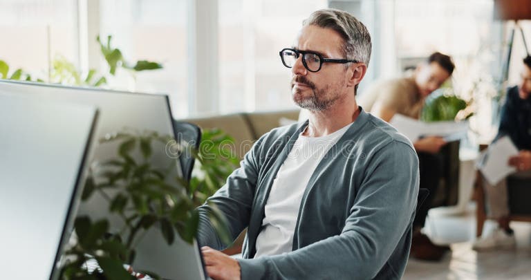 Computer, System and Web Developer with Man Programmer in Office for Coding or Design. Creative ...