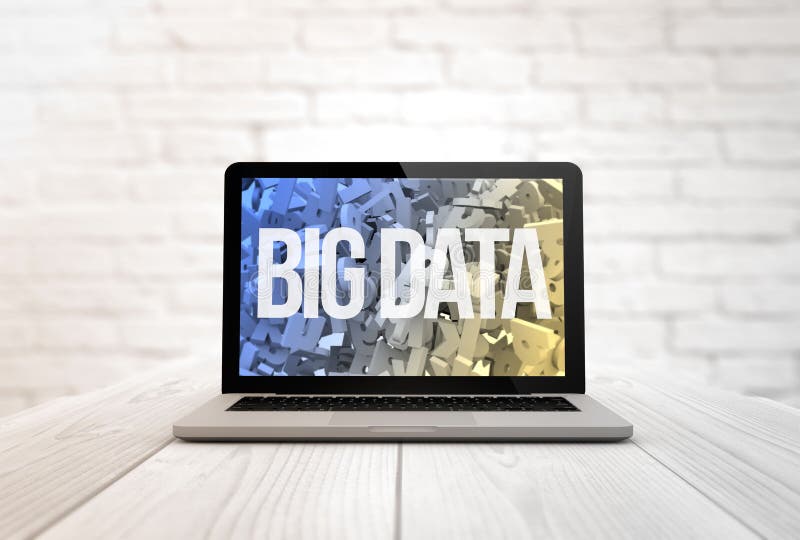 Computer on a Table Big Data Stock Illustration - Illustration of ...