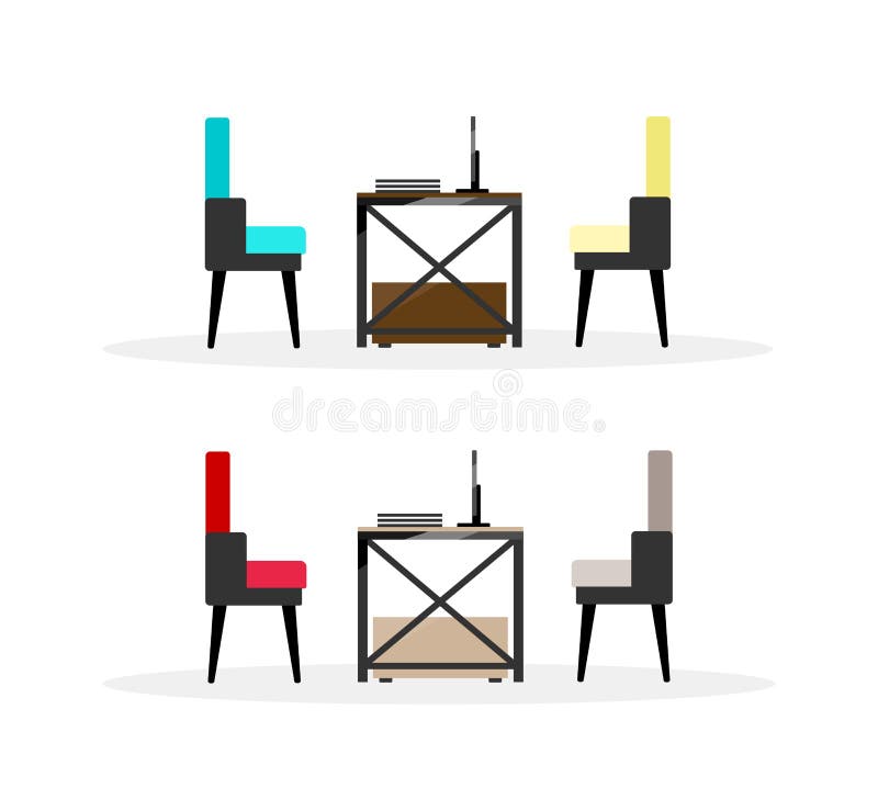 Computer Table with Chairs Flat Color Vector Objects Set Stock Vector ...