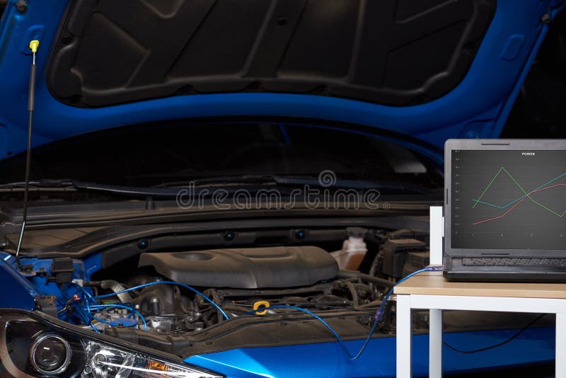 Computer on Table for Diagnostic Car Stock Photo - Image of examining ...