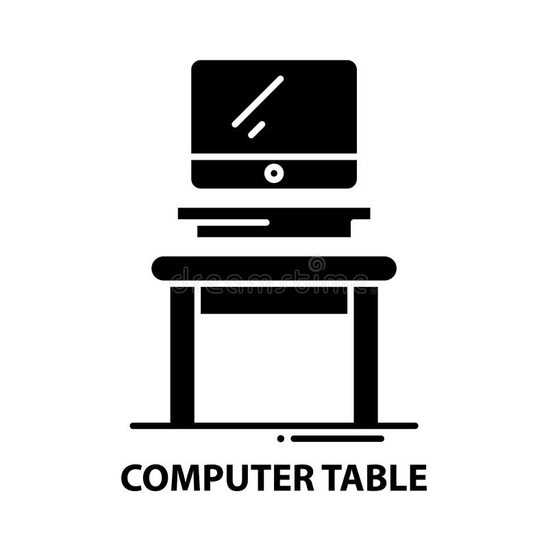 Computer Table Icon, Black Vector Sign with Editable Strokes, Concept ...