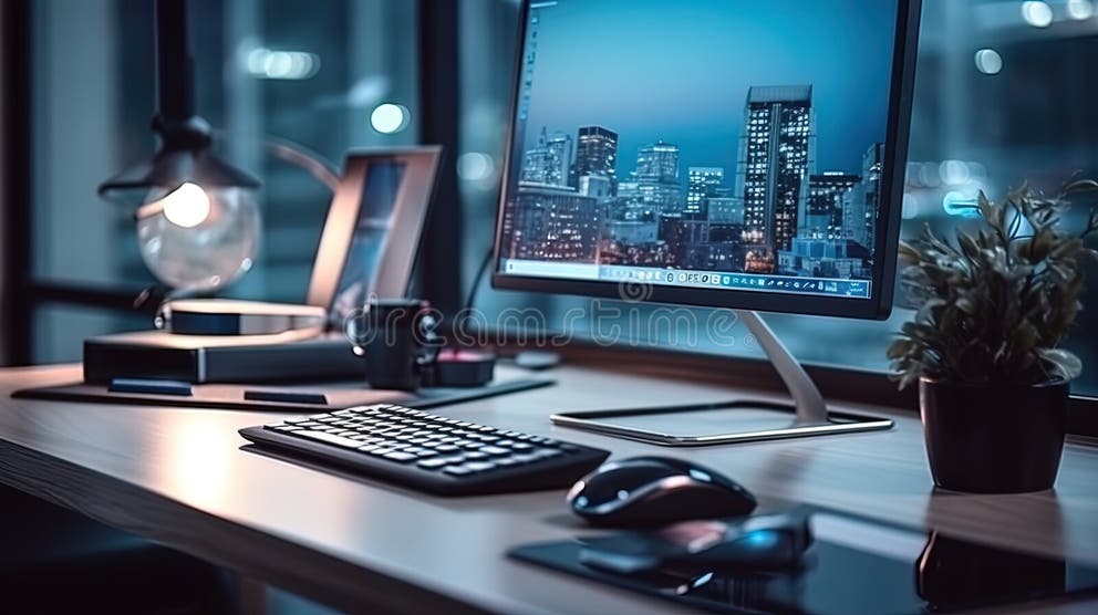 A Computer Table with a Keyboard and a Mouse in the Office Stock ...