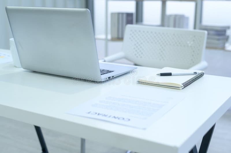 Computer on Table in Modern Office Stock Photo - Image of chair, office ...