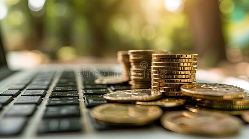 Computer on the Table and Money Stock Image - Image of business, refund ...