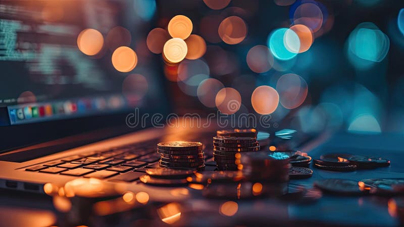 Computer on the Table and Money Stock Image - Image of looking ...