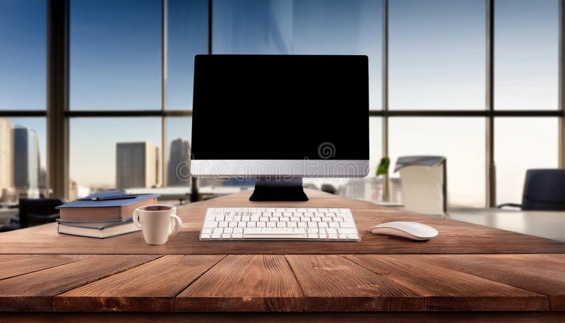 Computer table in office stock illustration. Illustration of versatile ...