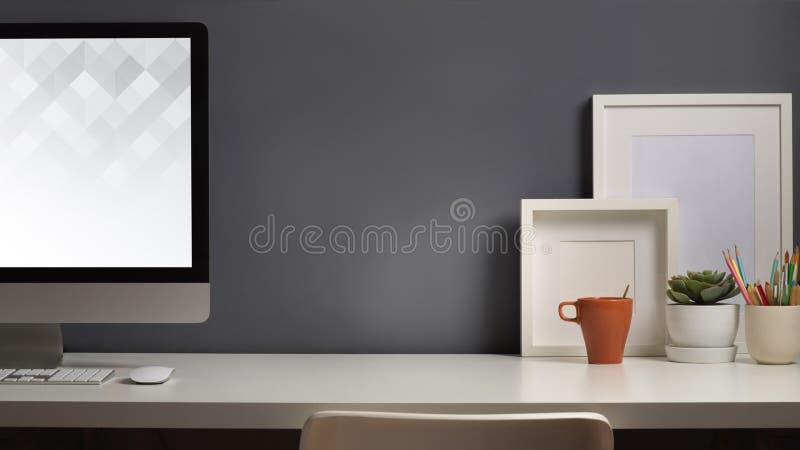 Computer Table with Supplies, Decorations and Copy Space in Home Office ...