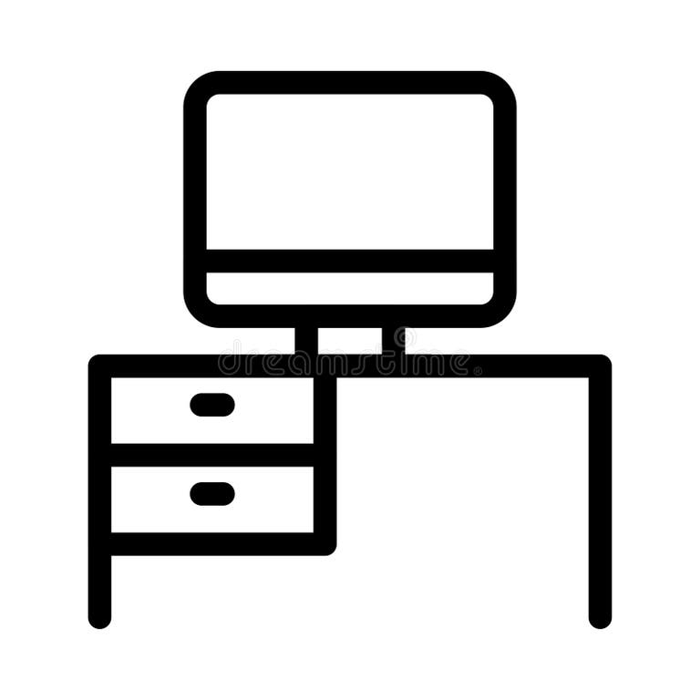 Computer Table Vector Thin Line Icon Stock Illustration - Illustration ...