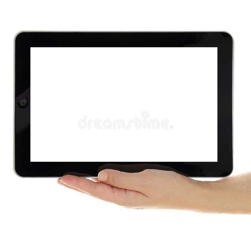Hand Holding Black Tablet Isolated on White Clipping Path Inside Stock ...